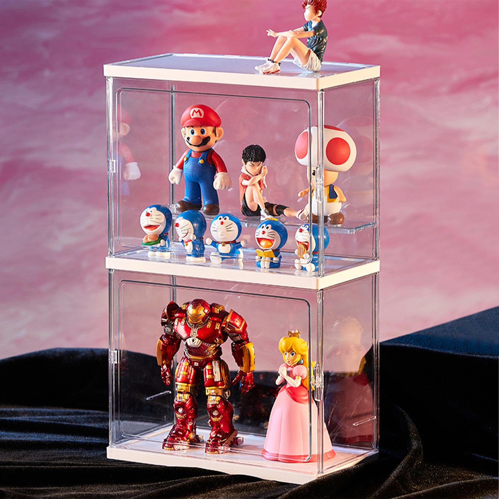 Display Case for Figures with Light 2 Tier Acrylic Display Stand for ...