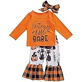 Amazon.com: Toddler Kids Baby Girl Halloween Outfits Flutter Sleeve Pumpkin Shirts + Striped ...