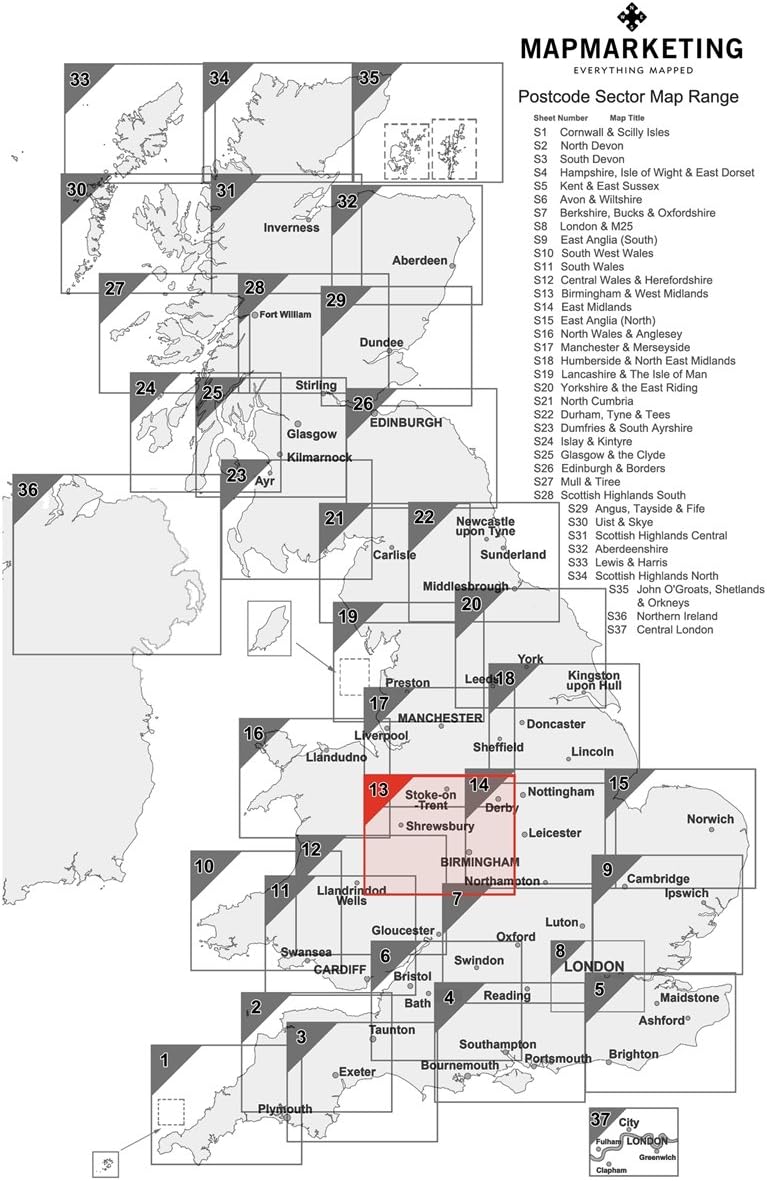 Birmingham and West Midlands Postcode Sector Map 13 – Laminated Wall ...