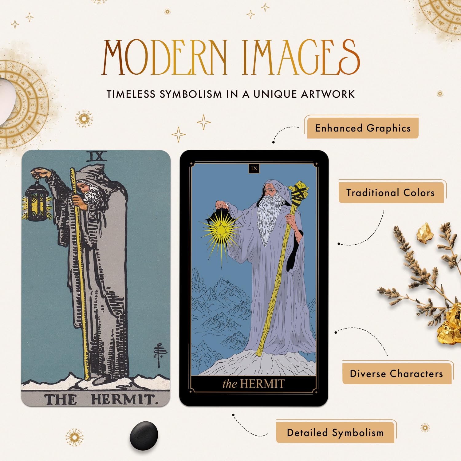 Mua Wyspell Modern Tarot Cards with Guide Book for Beginners - Gold ...