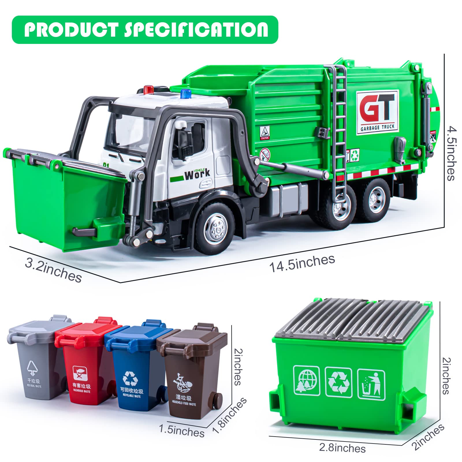 Mua Garbage Truck Toys Metal Cab, Realistic Trash Truck Toys for Boys ...