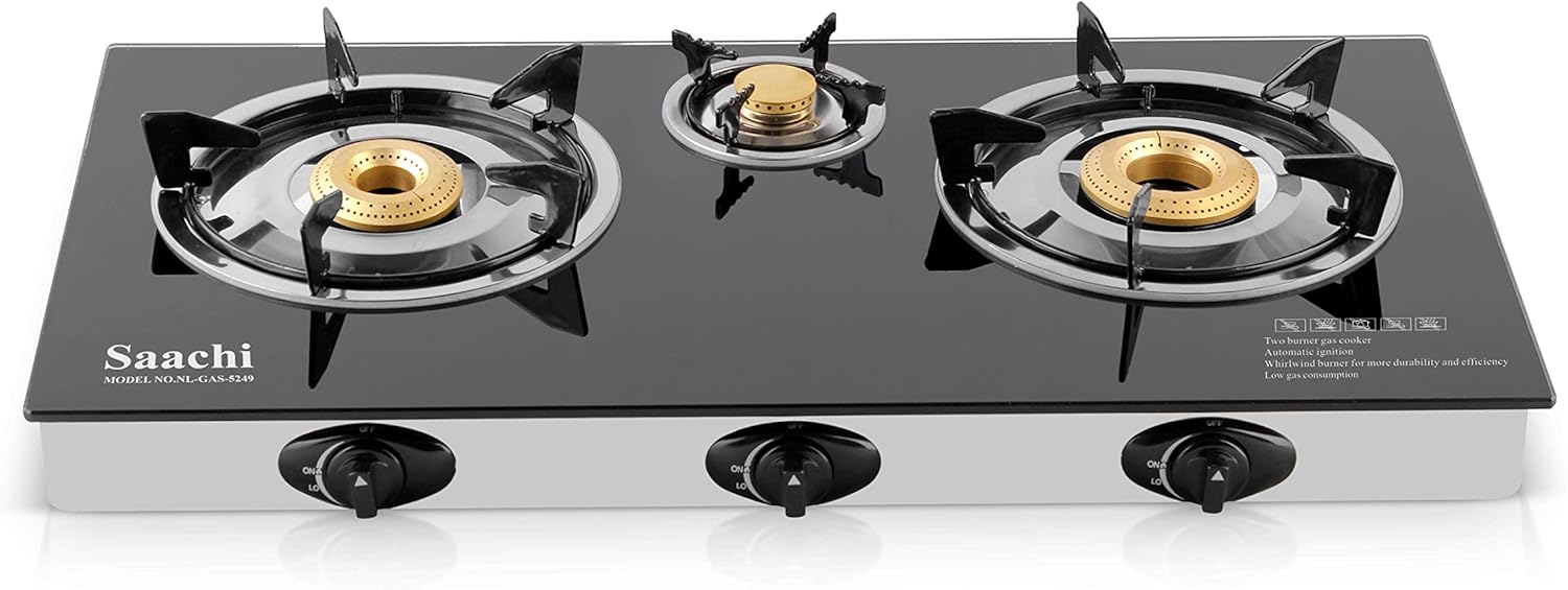 Saachi Glass Top 3 Burner Gas Stove - Black, NL-GAS-5249: Buy Online at ...