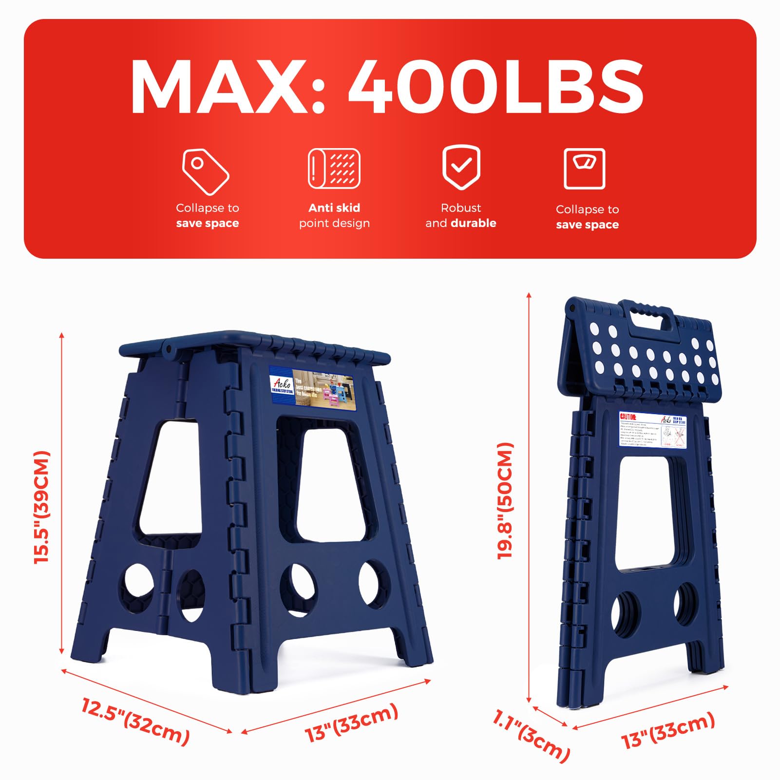 Mua ACKO Folding Step Stool Foldable 16 Inch Stool 400 lbs Capacity ...