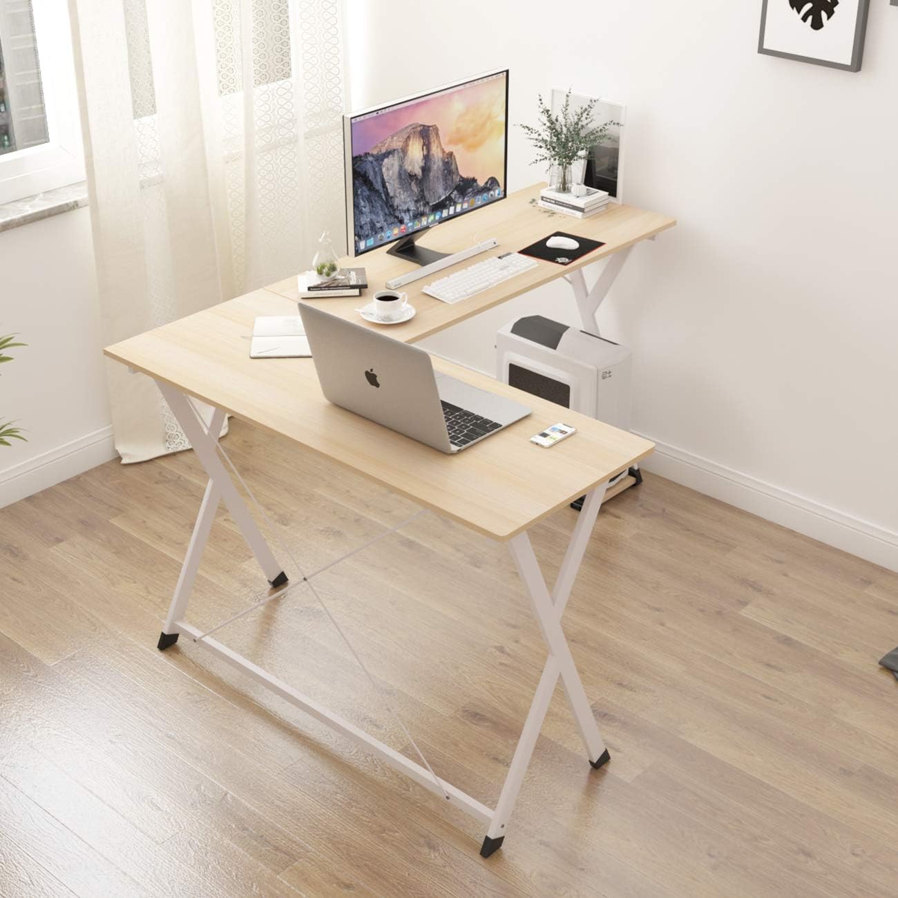 DlandHome L-Shaped Computer Desk 120cm + 110cm, Home Office Laptop ...