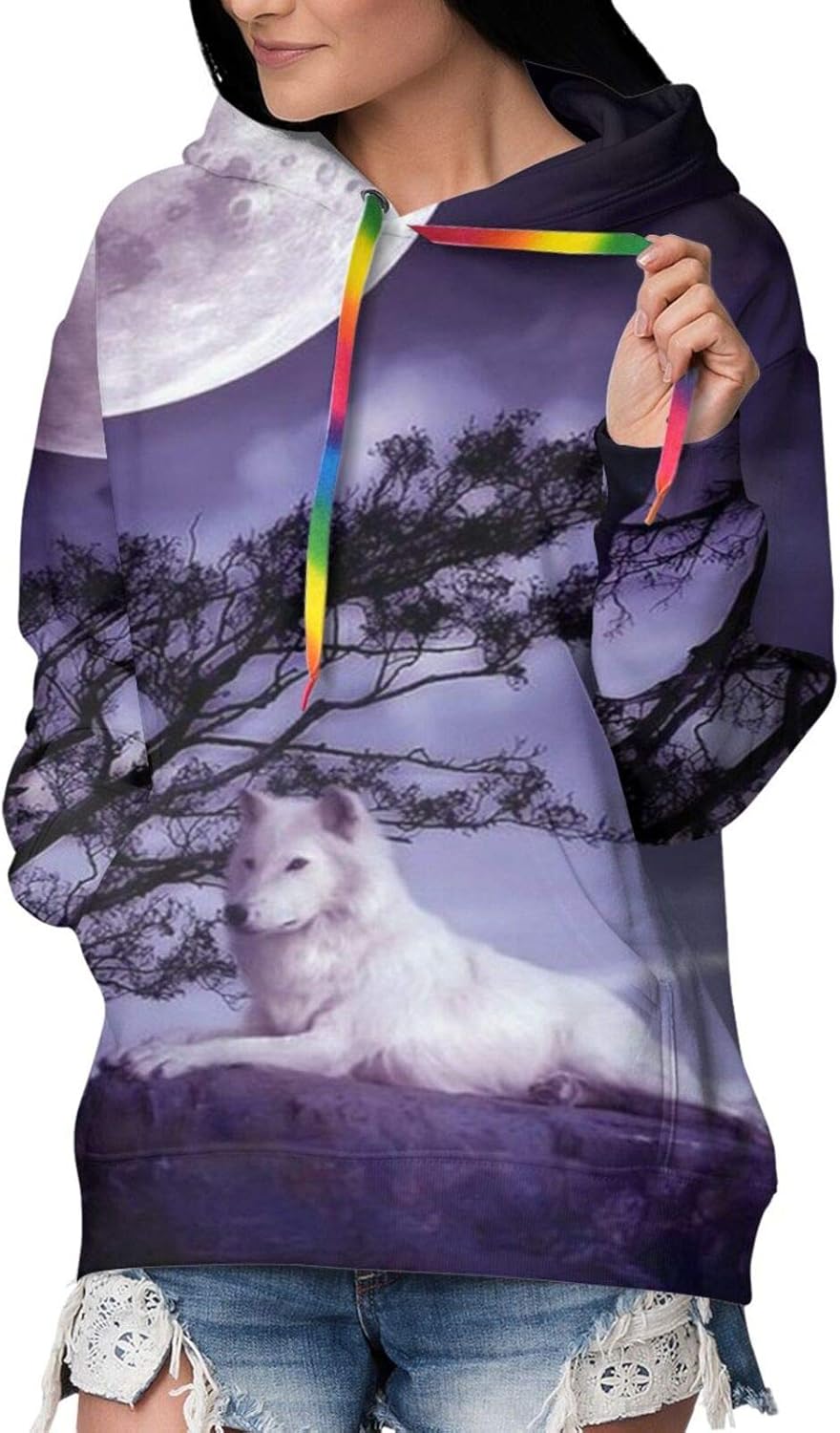 Amazon.com: Purple Fierce Wolf Unisex Reality 3d Hoodie Front Pocket ...