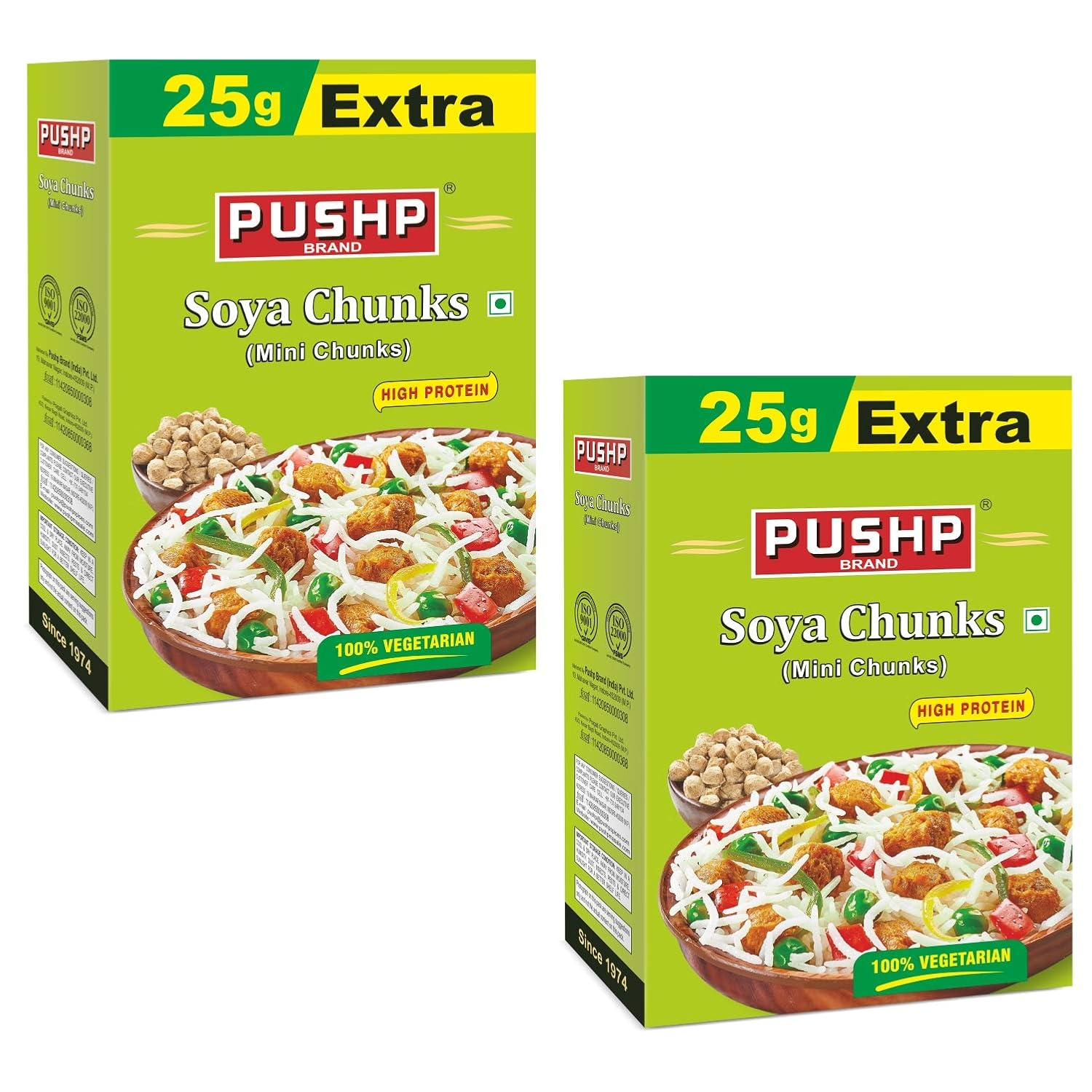 Pushp Brand SOYA Chunks Mini Pack of 2 - High Protein and Pure ...