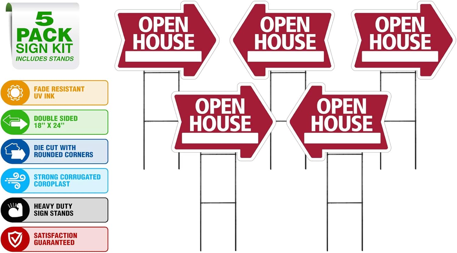 Amazon.com: Open House Sign Kit (5pack) Die Cut Arrow Shape Heavy Duty ...
