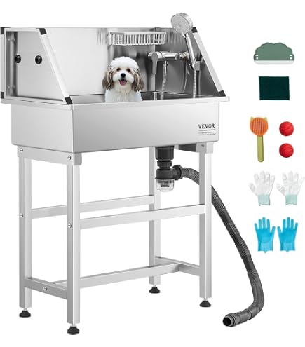 Dog Bath 38" Professional Dog Grooming Tub - Electric Lift Stainless ...