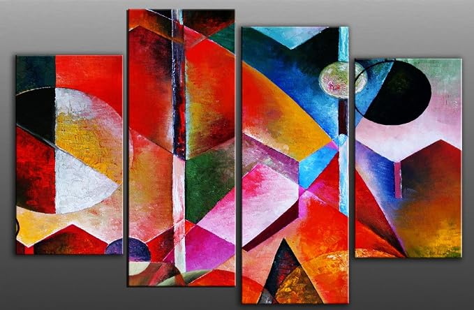 Large Abstract Painting Canvas Artwork 4 pieces multi panel split ...