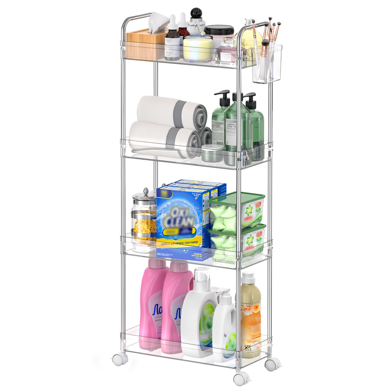 SOYO 4 Tier Acrylic Utility Rolling Storage Cart, Clear Bathroom Cart ...