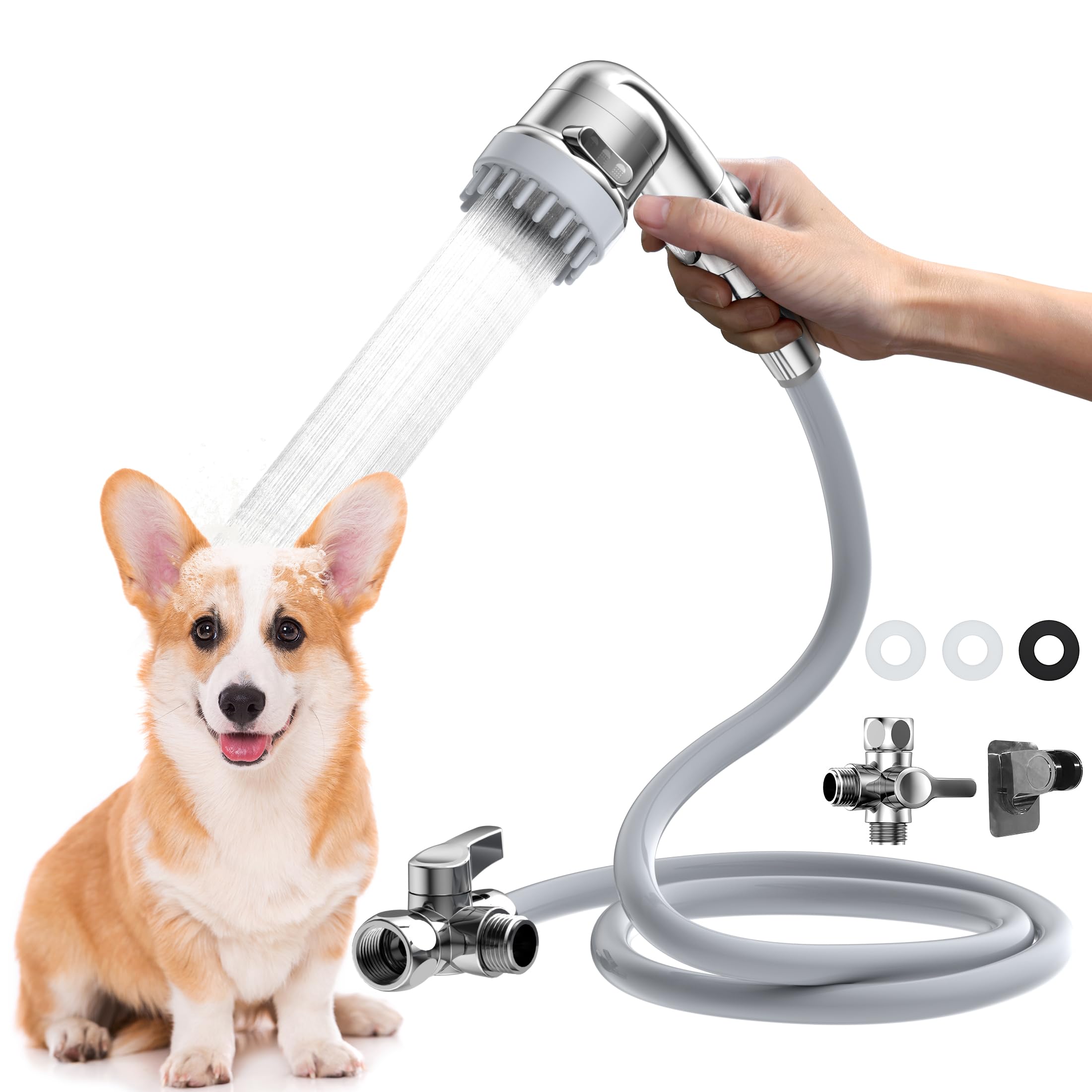 Dog Shower Attachment with 9.84ft Hose, Pet Shower Set for Convenient ...