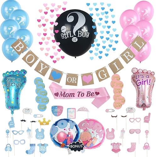 Gender Reveal Party Supplies Kit - 36 Inch Black Balloon with Pink and ...