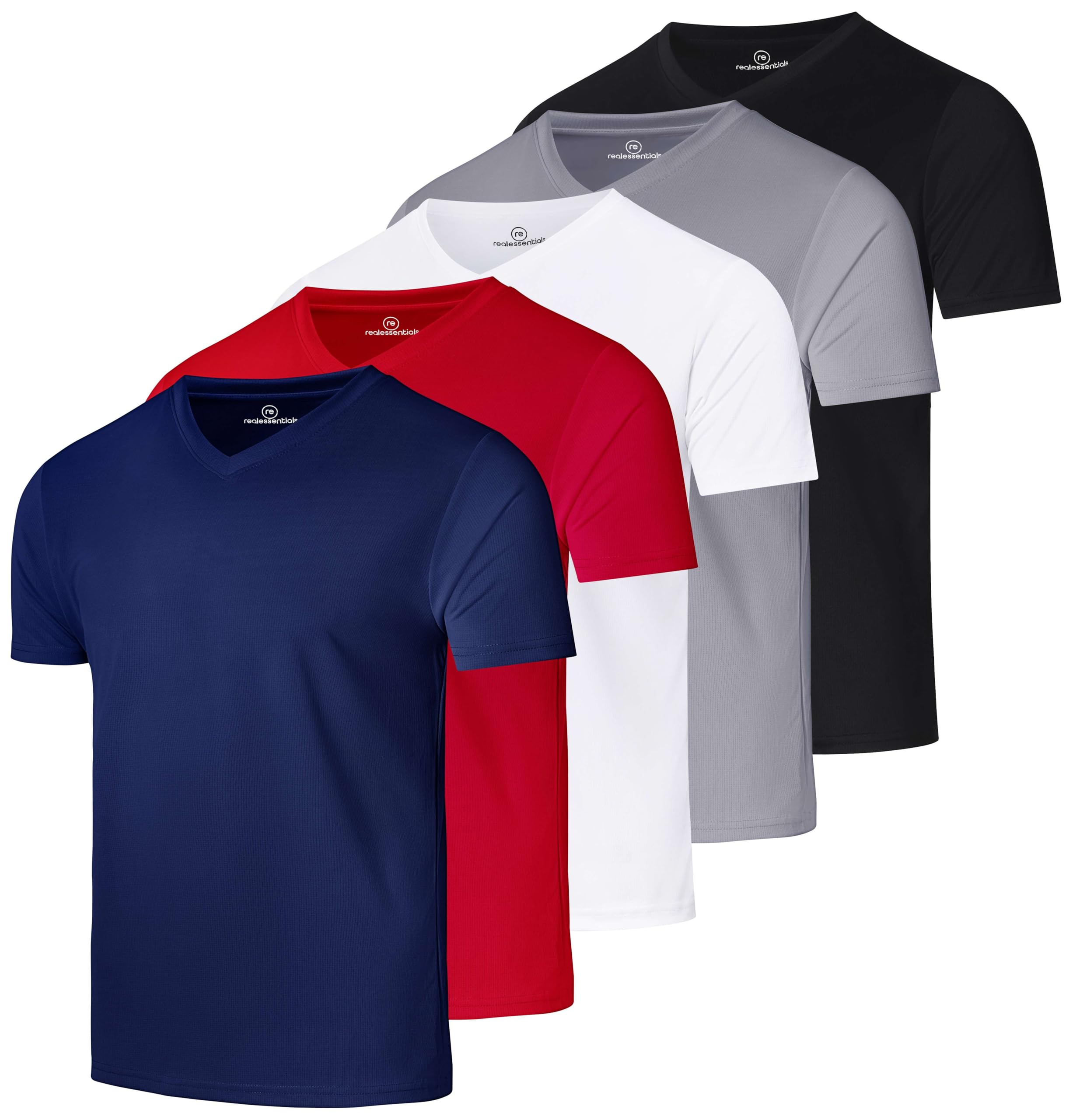 Real Essentials 5 Pack: Men's Mesh Quick Dry Short Sleeve V-Neck T ...