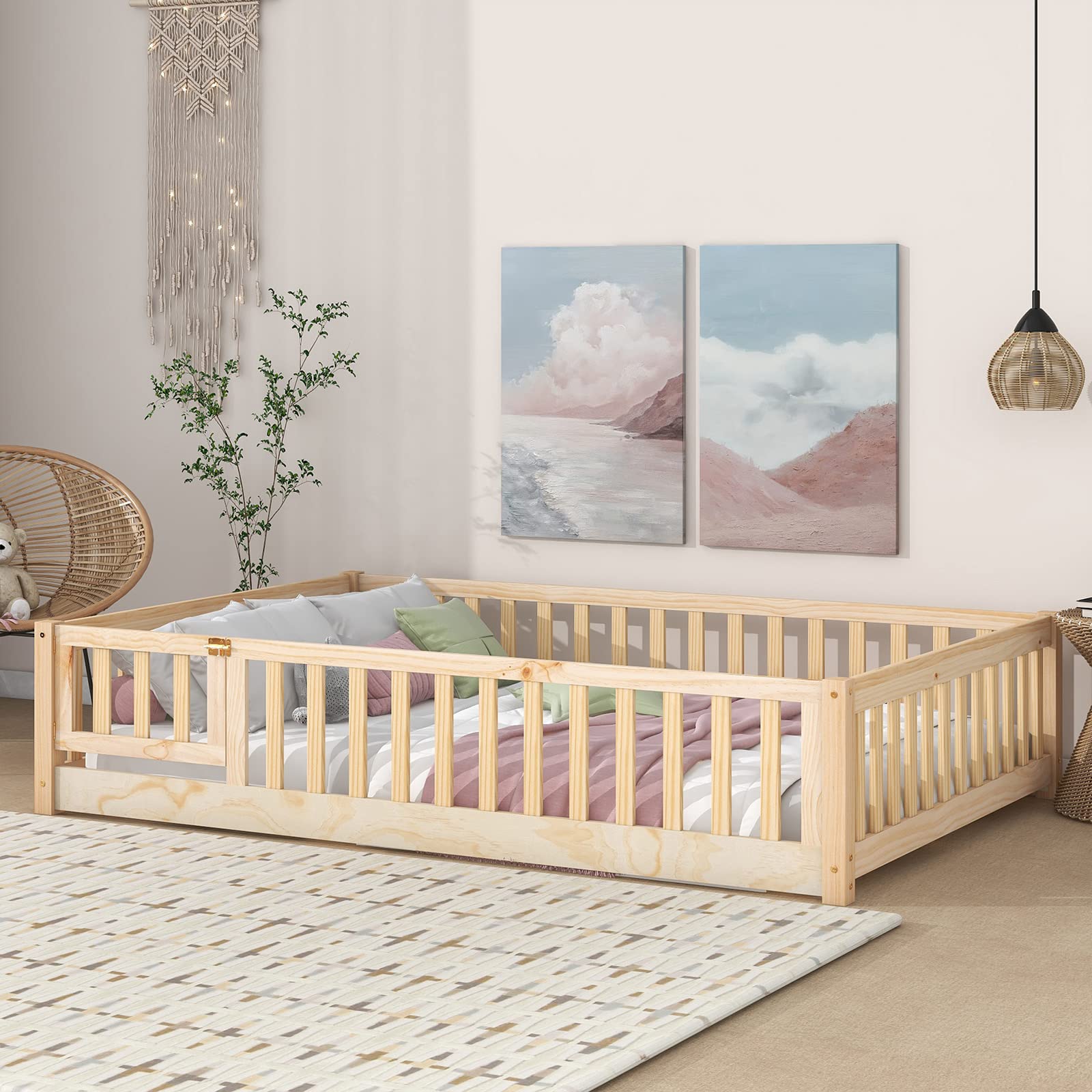 Tatub Full Floor Bed with Rails and Door and Slats, Montessori Bed ...