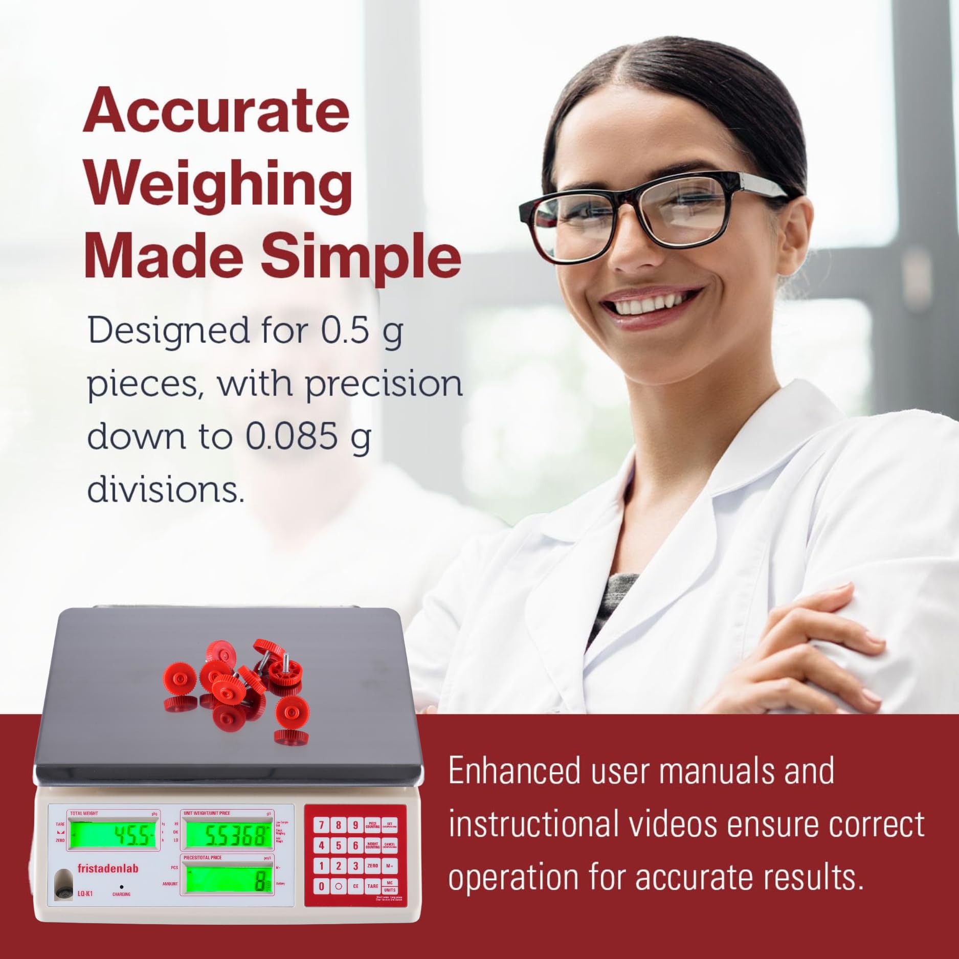 Fristaden Lab Counting Scale For Small Parts | High Capacity 30 Kg/66 Lb + 0.5 G Accuracy ...