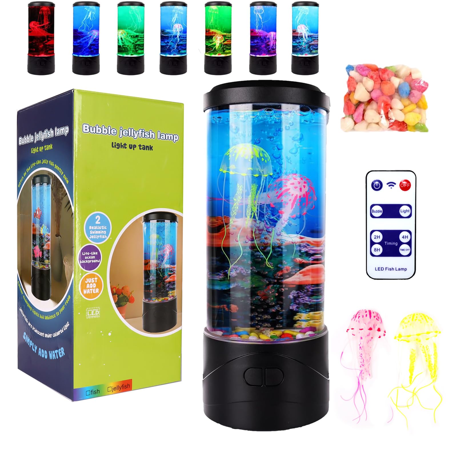 Iluckyla LED Bubble Jellyfish Lamp with 8 Color Changing,Remote Control ...