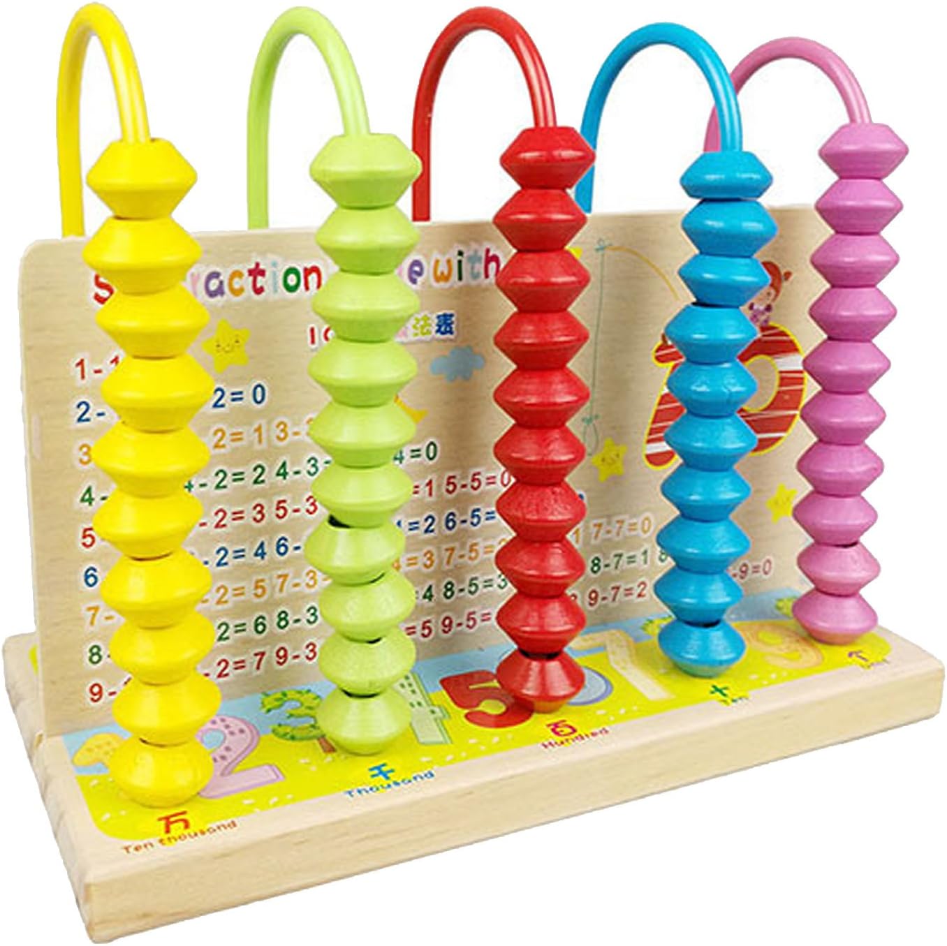 Mini Kids Wooden Colorful Beads Counting Board Frame Mathematic ...