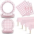 Amazon.com: 98 Pieces Pink Gingham Party Supplies for 24 Guests Pink ...