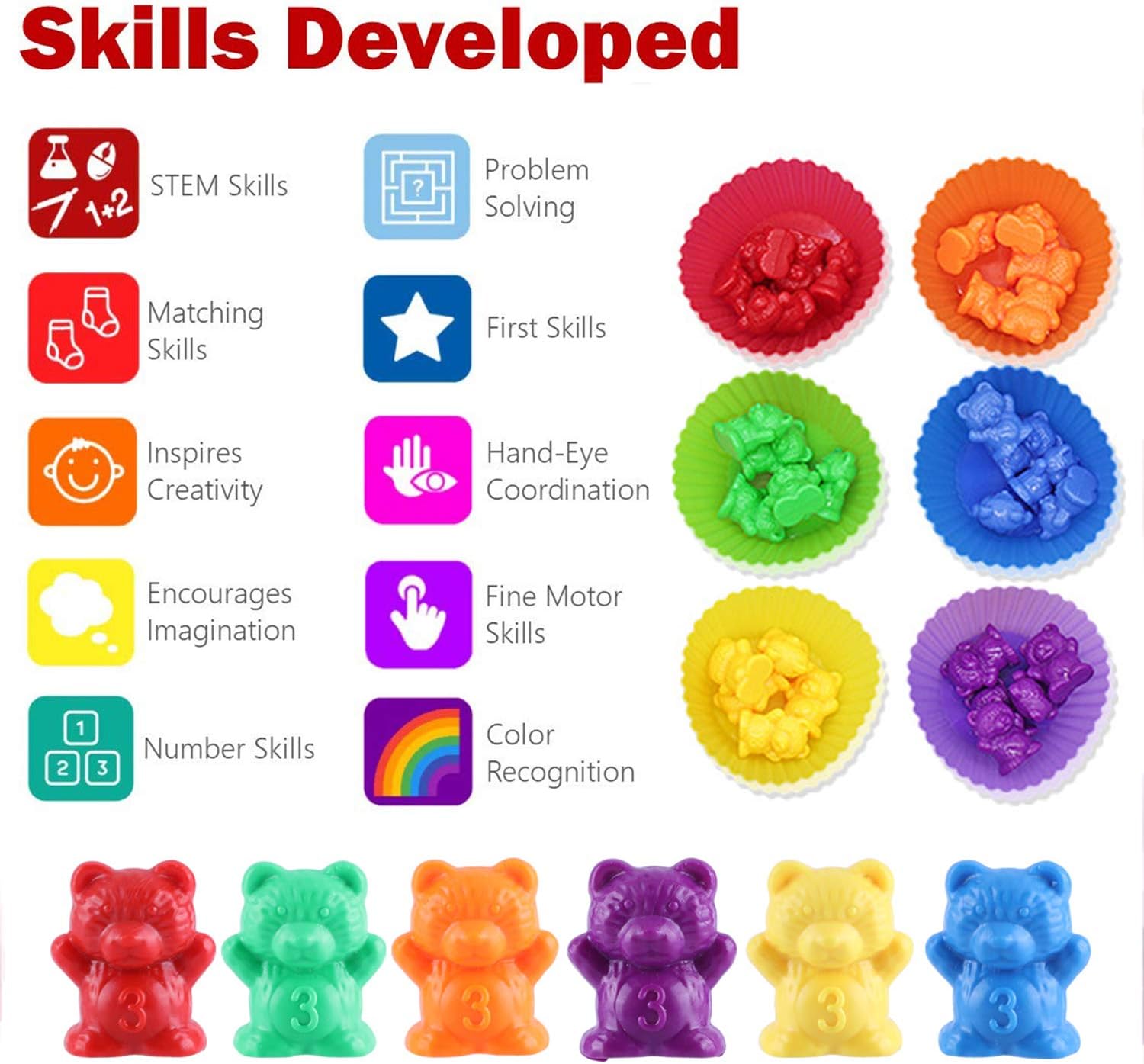 Counting Bears Set – 46 Pcs Rainbow Counting Bears with Matching ...