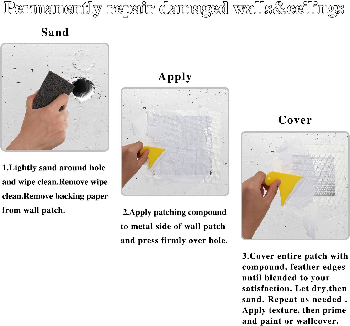 8 x 8 Inch Aluminum Wall Repair Patch Self Adhesive Screen Patch Repair ...