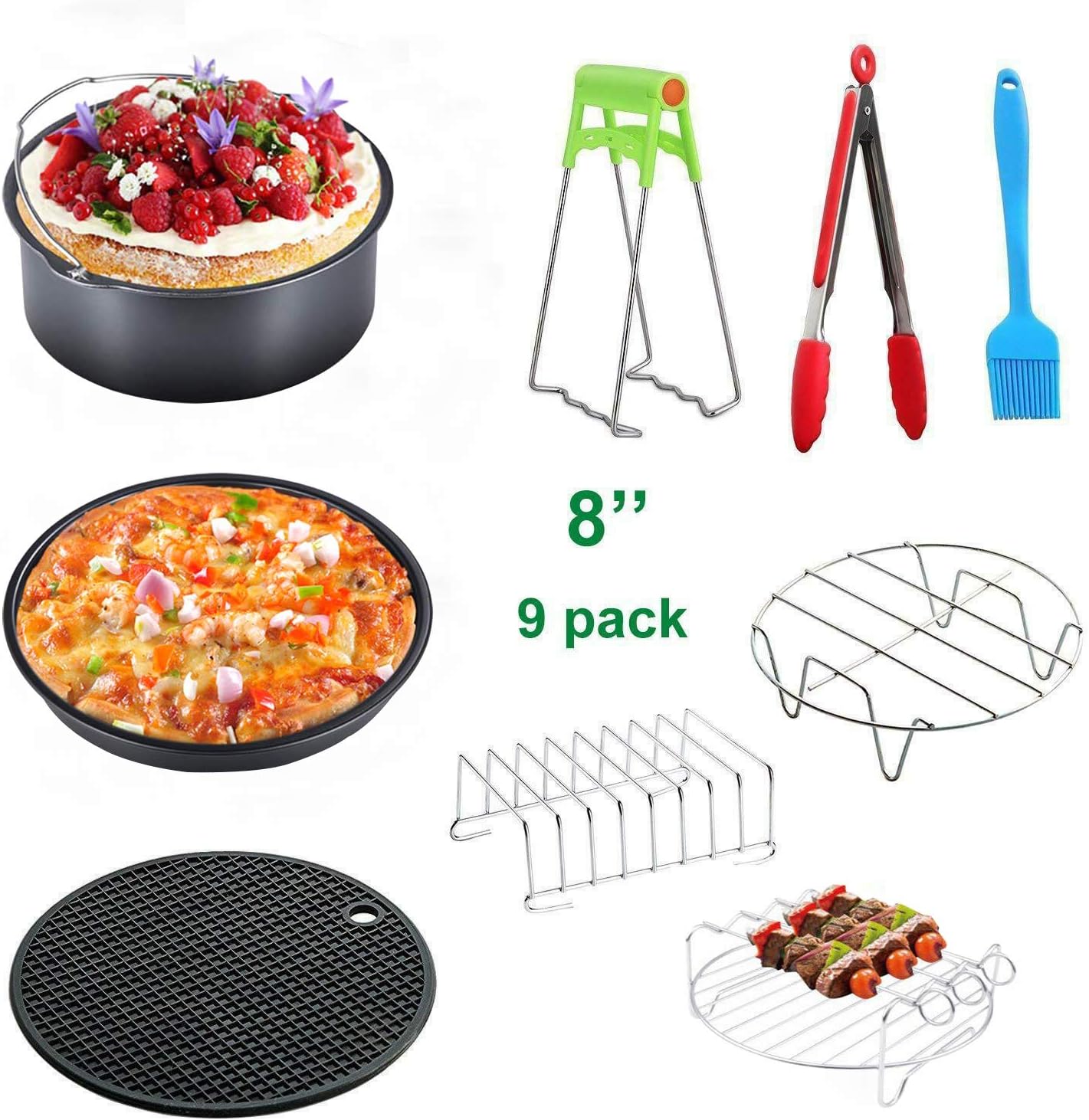Herrman 8" Air Fryer Accessories Big Large Version Set of 9 for Gowise ...