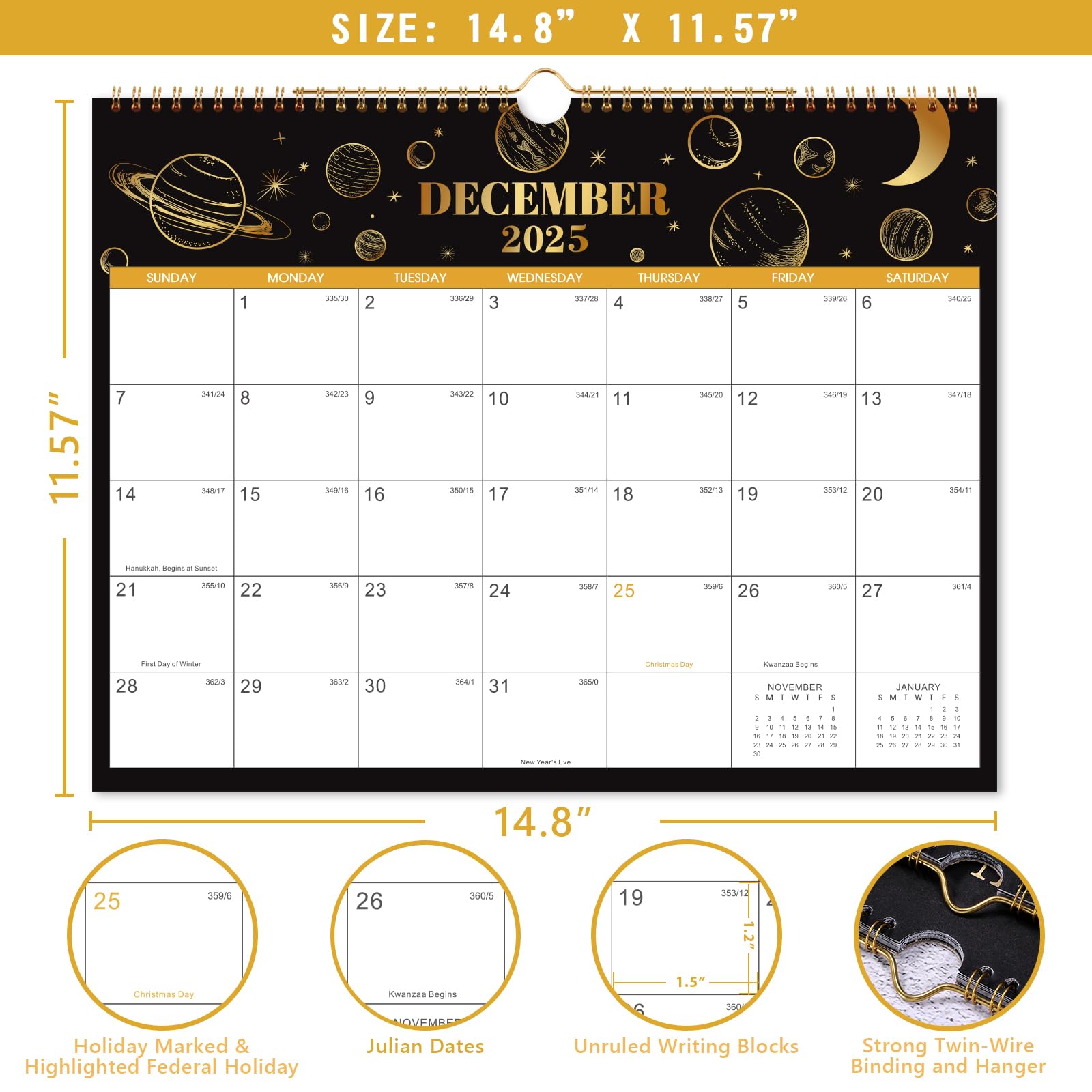 Mua 2025 Calendar - Wall Calendar 2025, January 2025 - December 2025,14 ...