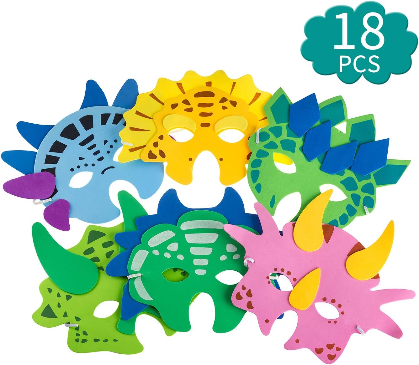 18 Pack Dinosaur Party Masks Foam Dinosaur Face Mask for Kids Themed ...