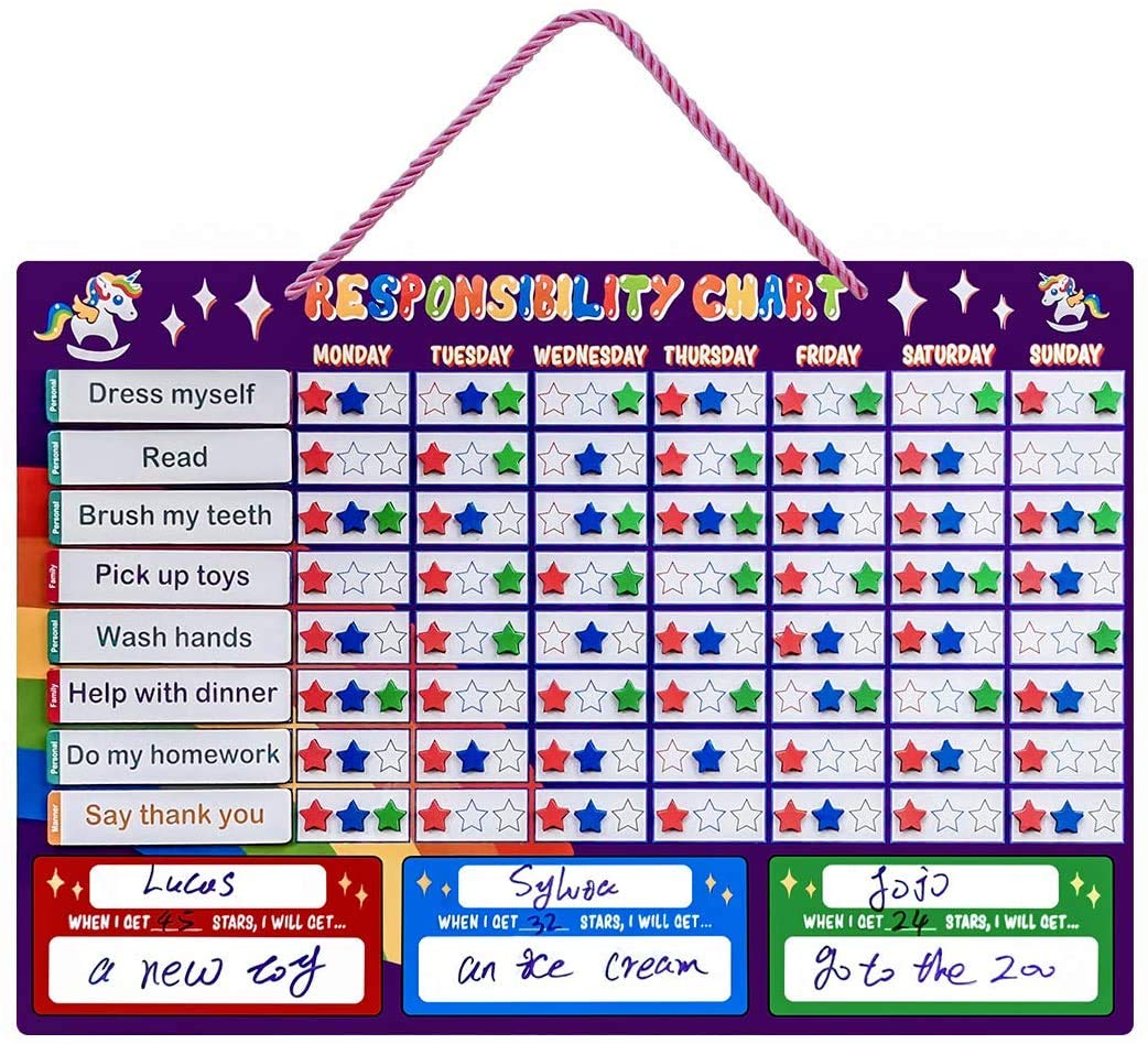 Buy Magnetic Chore Chart, Responsibility Reward Chart for Multiple Kids ...