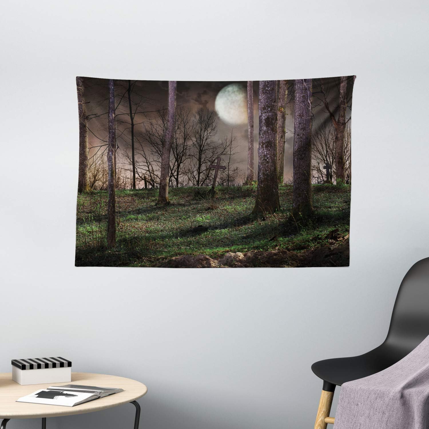 Ambesonne Gothic Tapestry, Dark Night in The Forest with Full Moon ...
