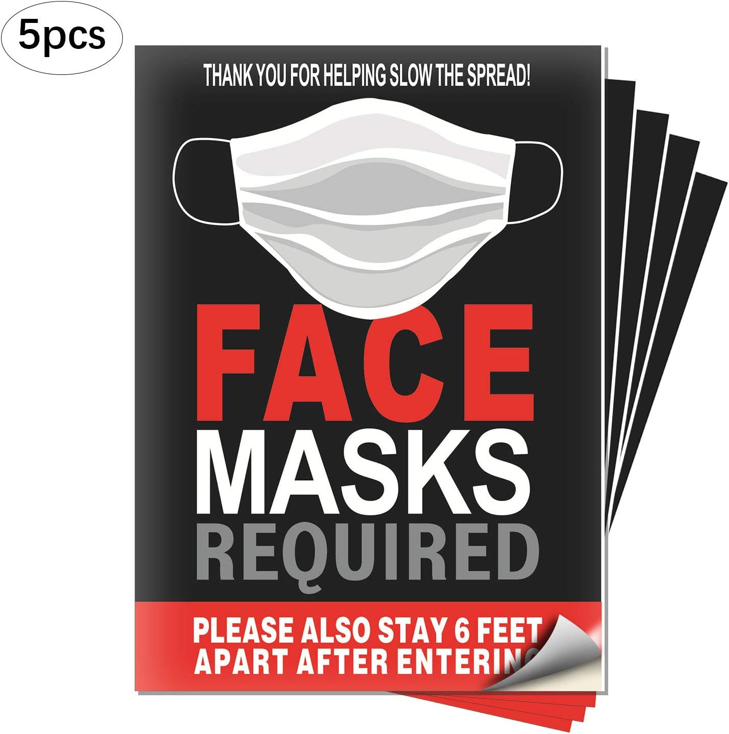 Store Signs 5 7 Waterproof Wear Face Mask Sign Stickers Black Public ...