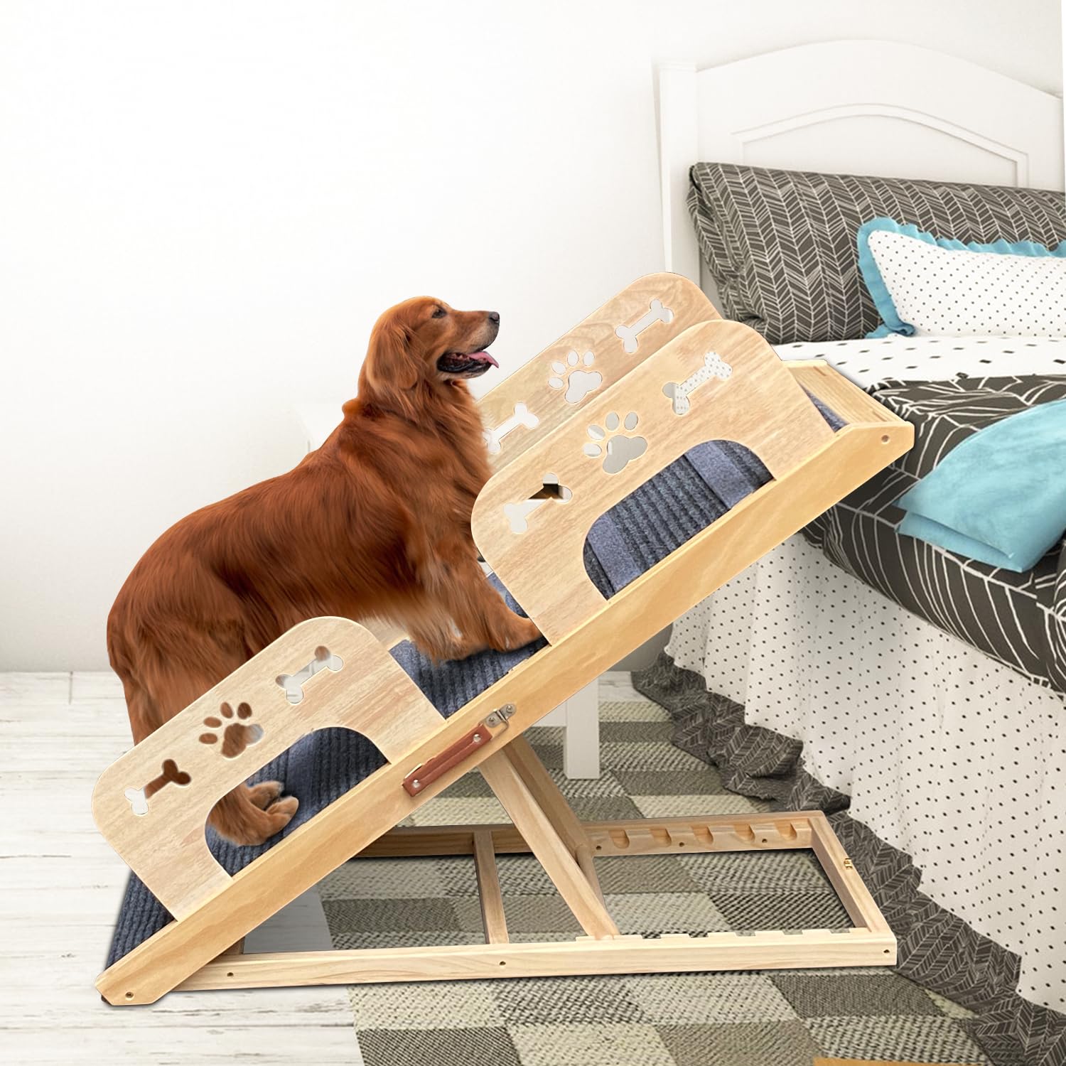 IKARE Dog Ramp for Bed, 45" Long Wooden Foldable Steps, Portable Pet ...