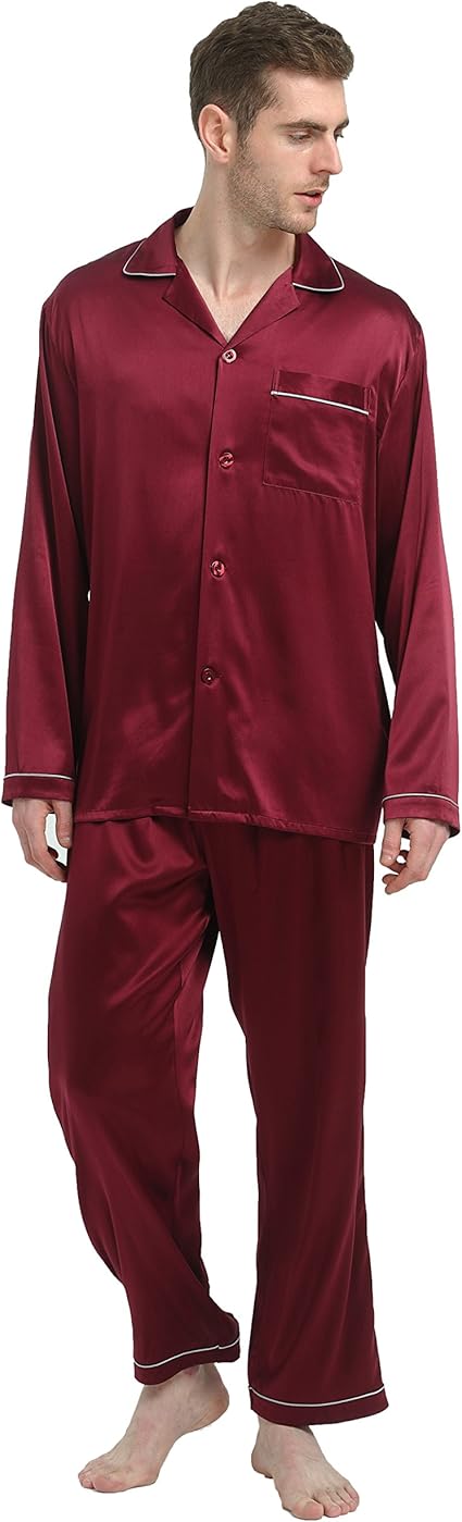 Jasmine Silk Men's Pure Silk Pyjamas Sets Burgundy (Large): Amazon.co ...