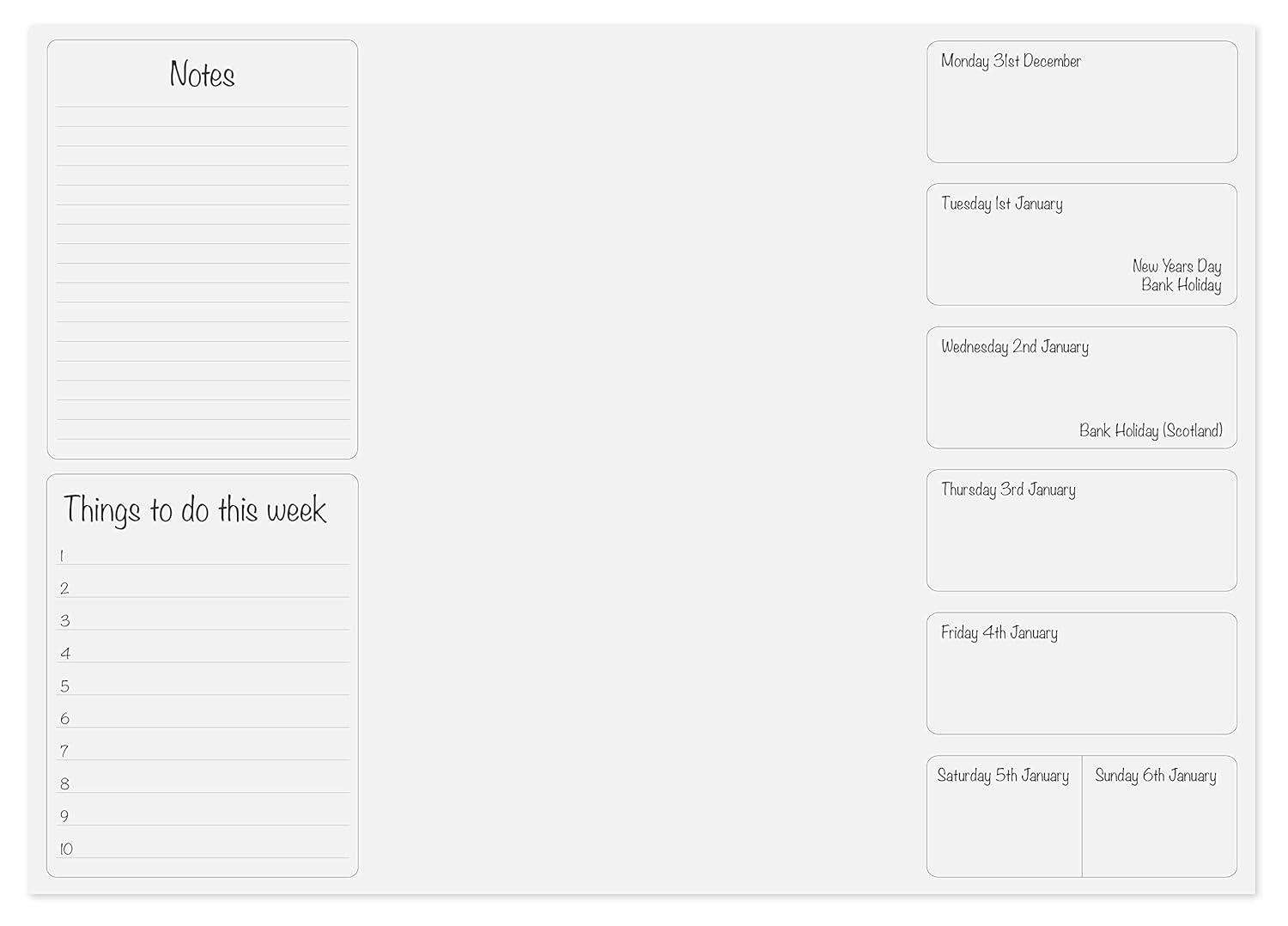 2019 A3 Days of The Week Calendar Desk pad, Week to View: Amazon.co.uk ...
