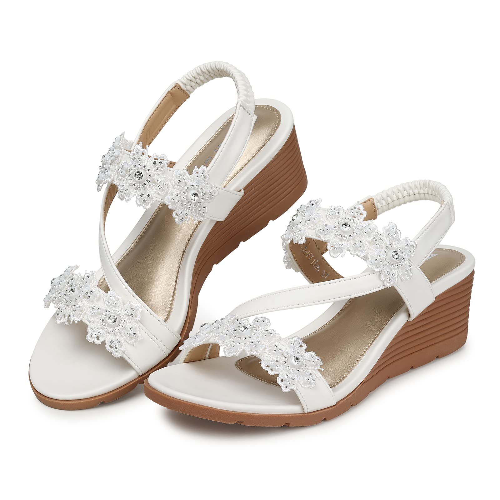 TEMOFON White Sandals Woman Wedge: Dressy Summer Comfortable Open Toe Low Wedge Sandals Size 9 ...