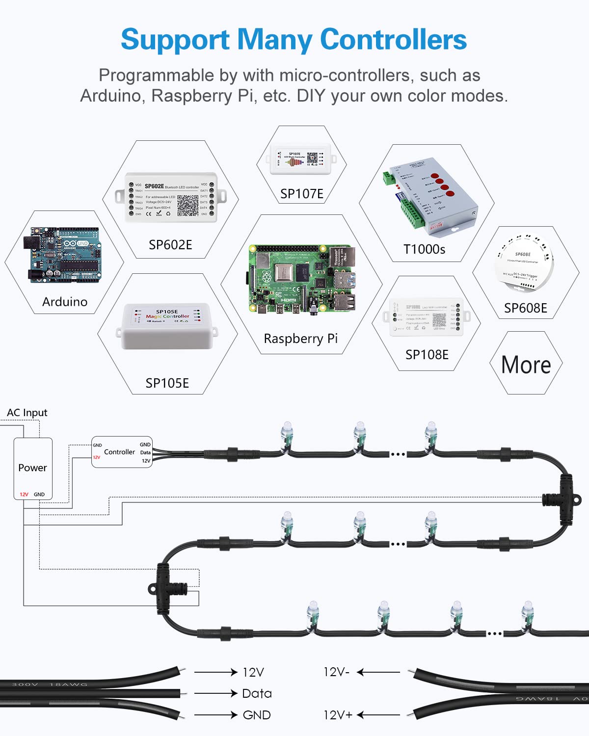 Mua ALITOVE 12V WS2811 Pixels String xConnect 300pcs Individually Addressable RGB IC LED Bullet ...
