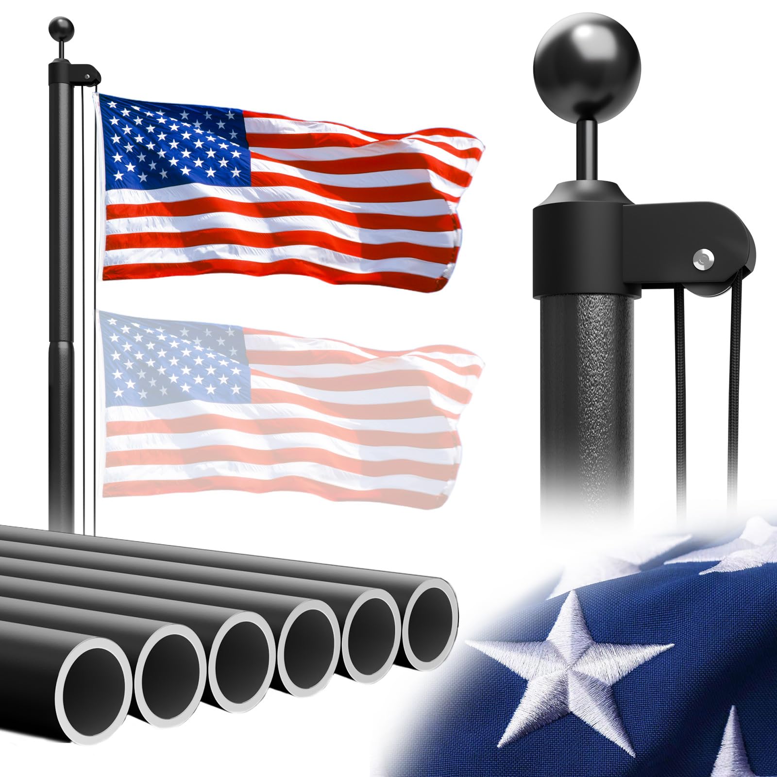 Dogetgd Heavy Duty Flag Pole 20 FT 12 Gauge Extra Thick Aluminum Flag ...