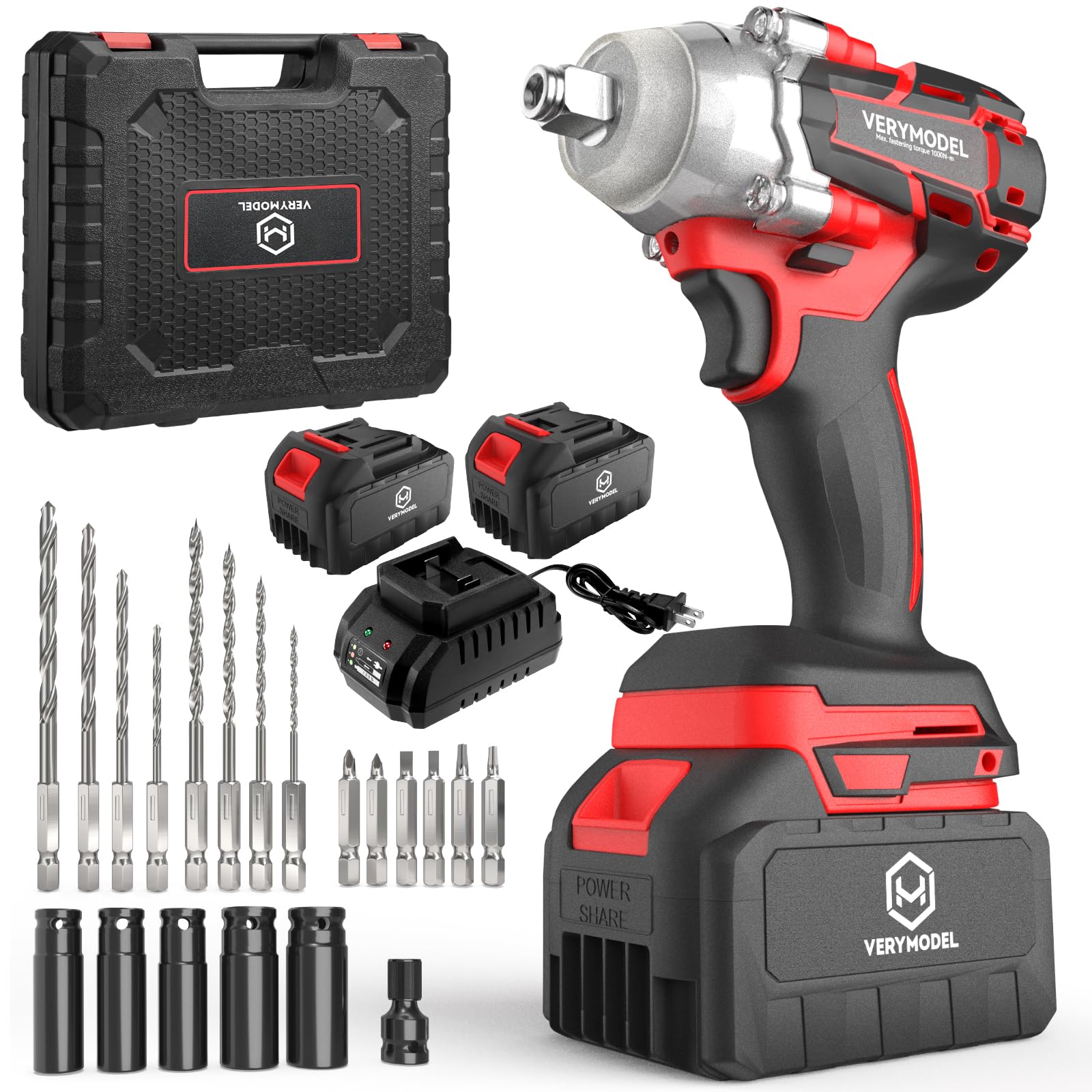 Cordless Impact Wrench,1000N.m(740 ft-lbs) High Torque Brushless 1/2 ...