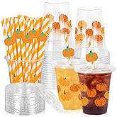 Amazon.com: Whaline 50Pcs Fall Disposable Plastic Cups with Lids and ...