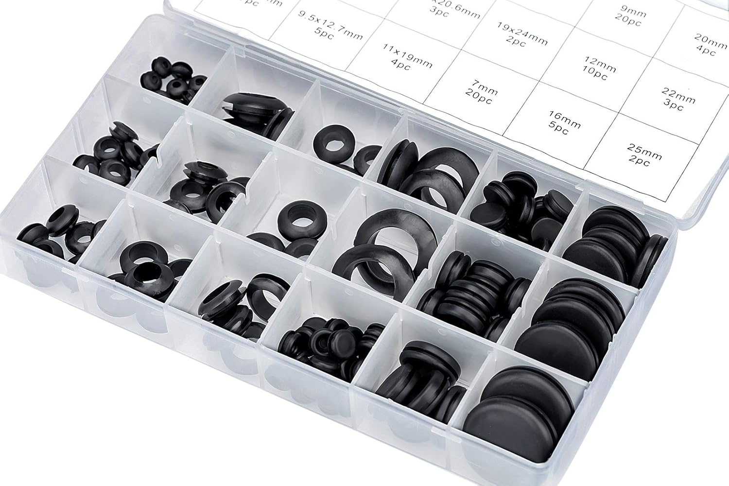 125 PCS Black Rubber Grommet Assortment Kit, Electrical Conductor ...