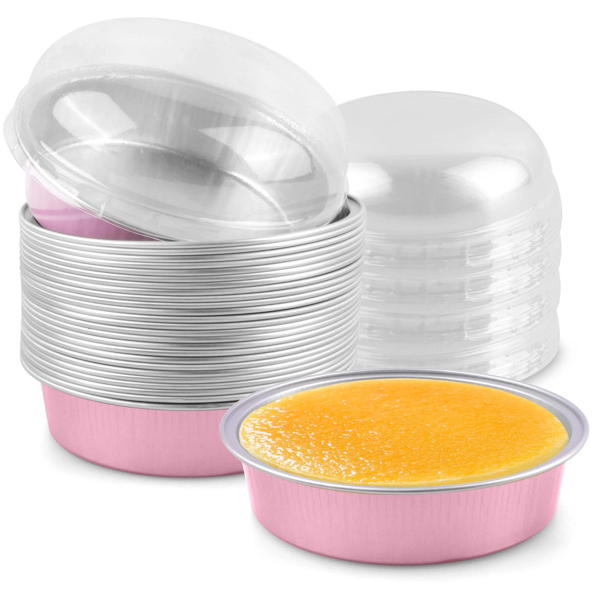 25 Pack Disposable 4 Inch Mini Pie Tins with Lids 8 Oz Golden Aluminum ...