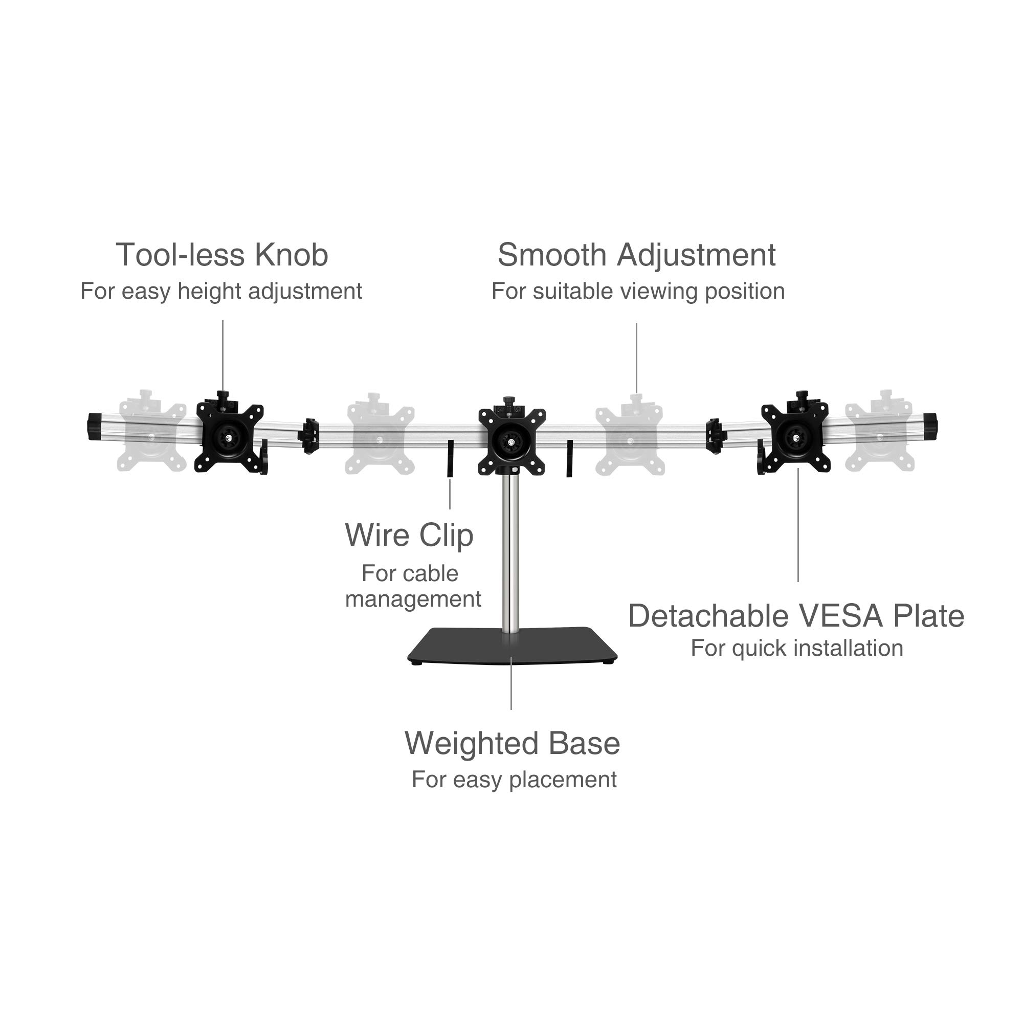 SIIG Premium Aluminum Triple Monitor Stand - Adjustable Height 3 ...