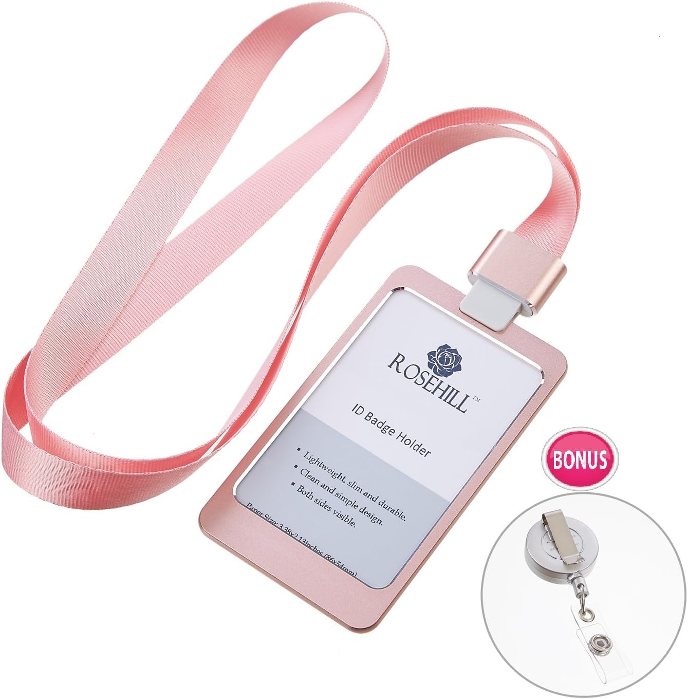 Amazon.com : Rosehill Business 2-sided Metal ID Badge Holder with ...