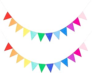 Amazon.com: LOVENJOY 2 Assembled Rainbow Banners Felt Bunting ...