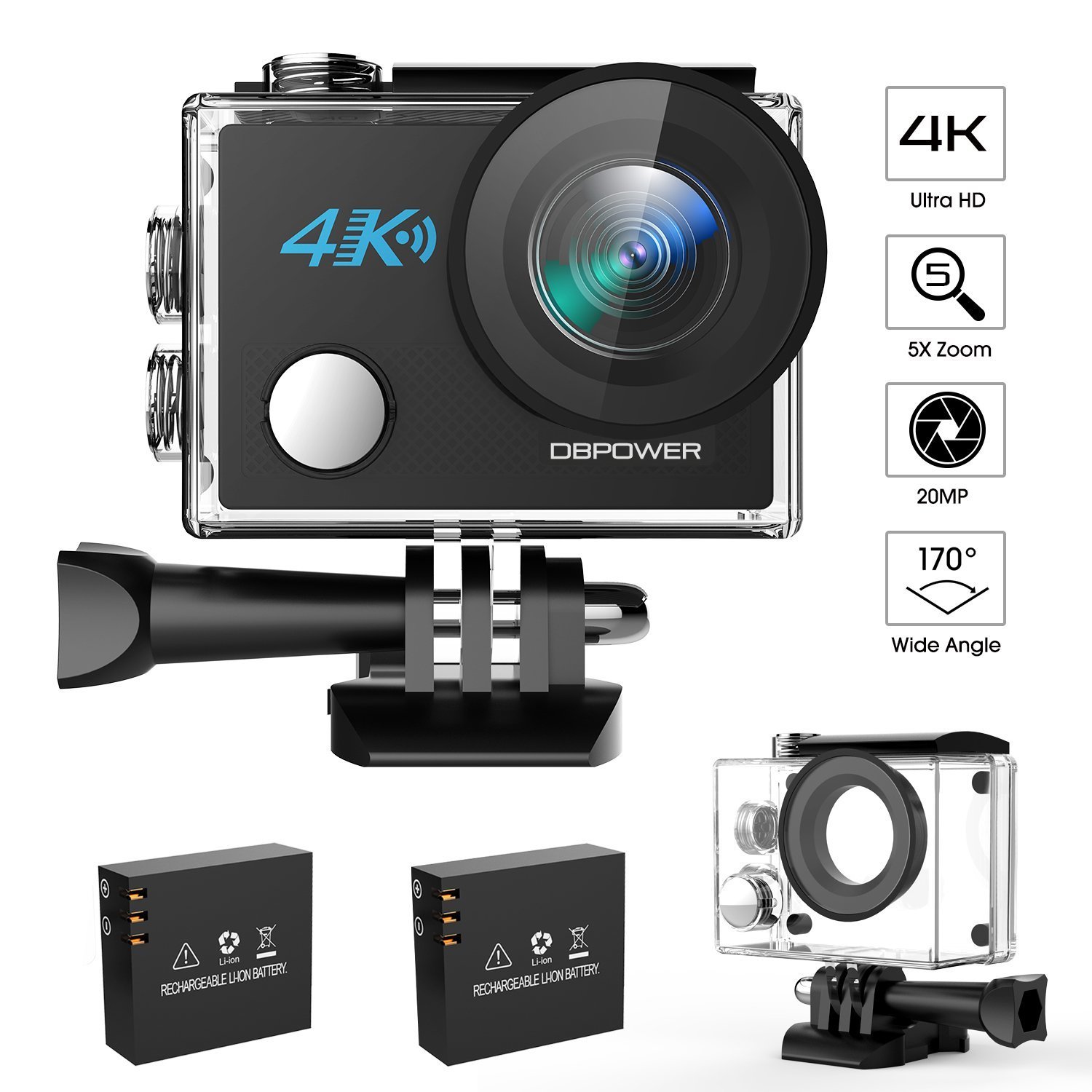 DBPOWER 4K Action Cam WIFI Sport Action Camera Full HD 20MP 170 ...
