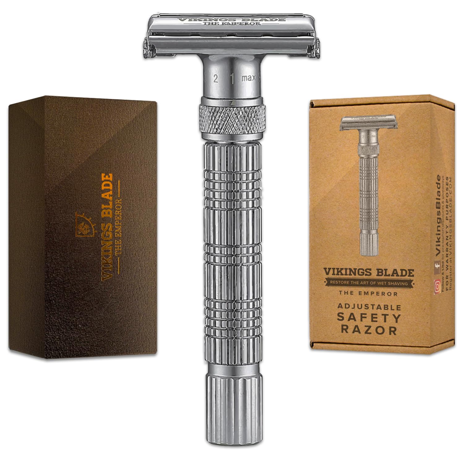VIKINGS BLADE Adjustable Double Edge Safety Razor + Luxury Case. Smooth ...