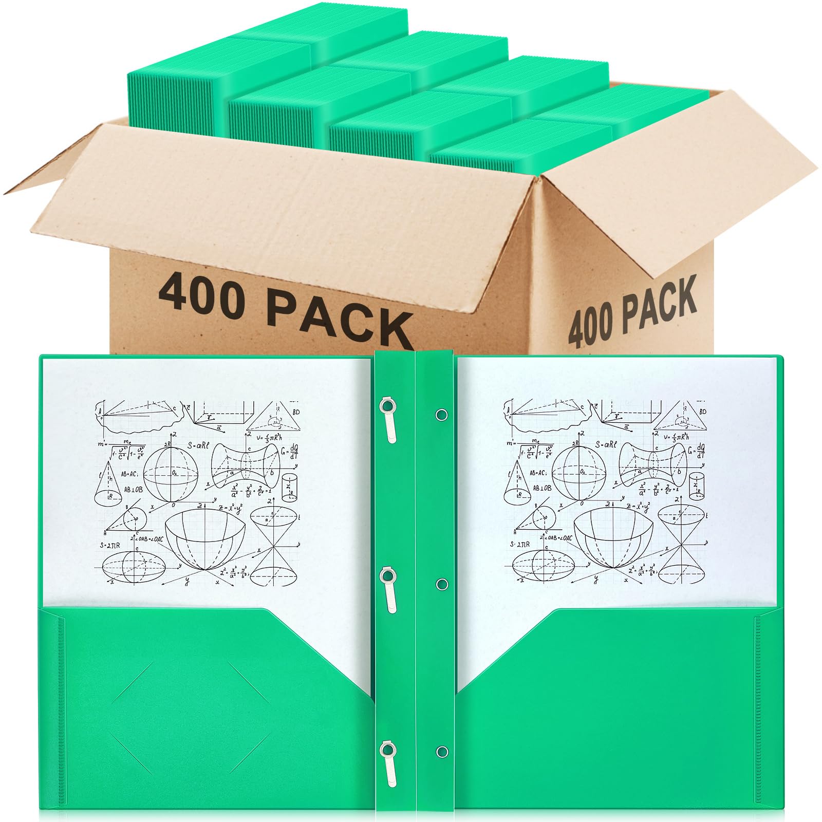 Yeaqee 400 Pcs Plastic 2 Pocket Folders with Prongs Bulk, 3 Prong File ...