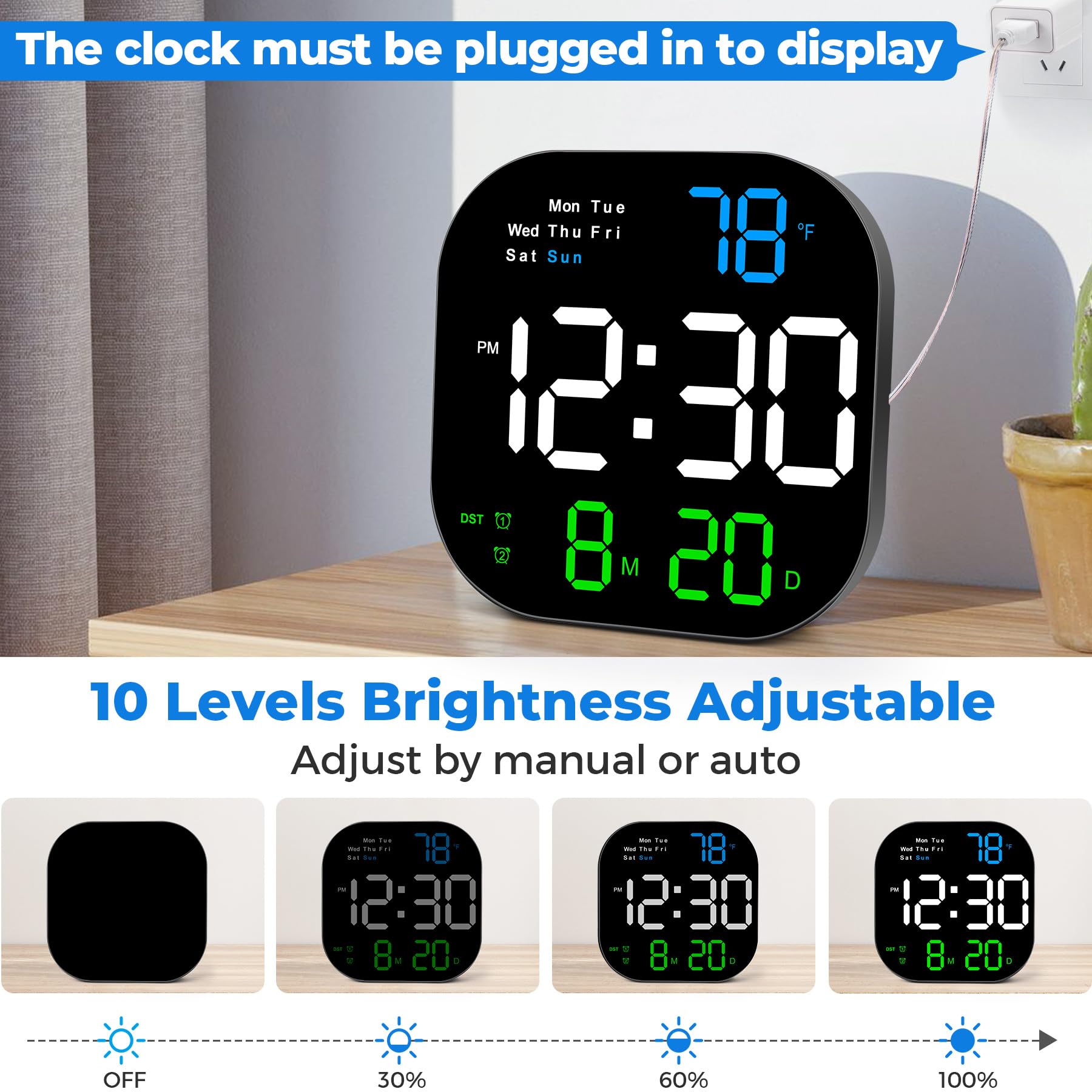 Mua SZELAM Digital Wall Clock, 10.5” LED Digital Alarm Clock Large ...