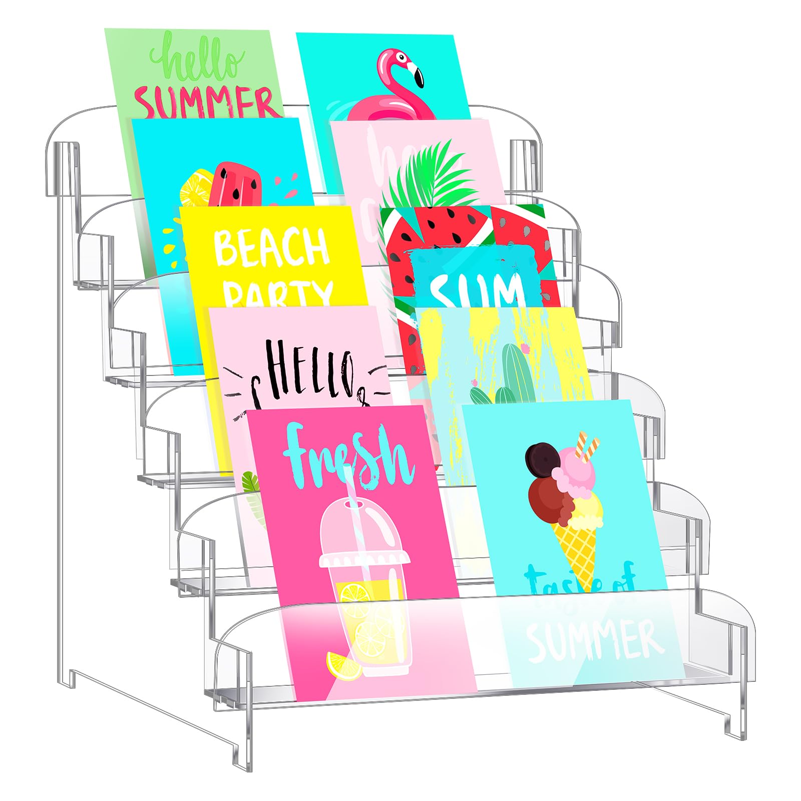 Yalikop 5 Tier Acrylic Greeting Card Display Stand Portable Greeting ...
