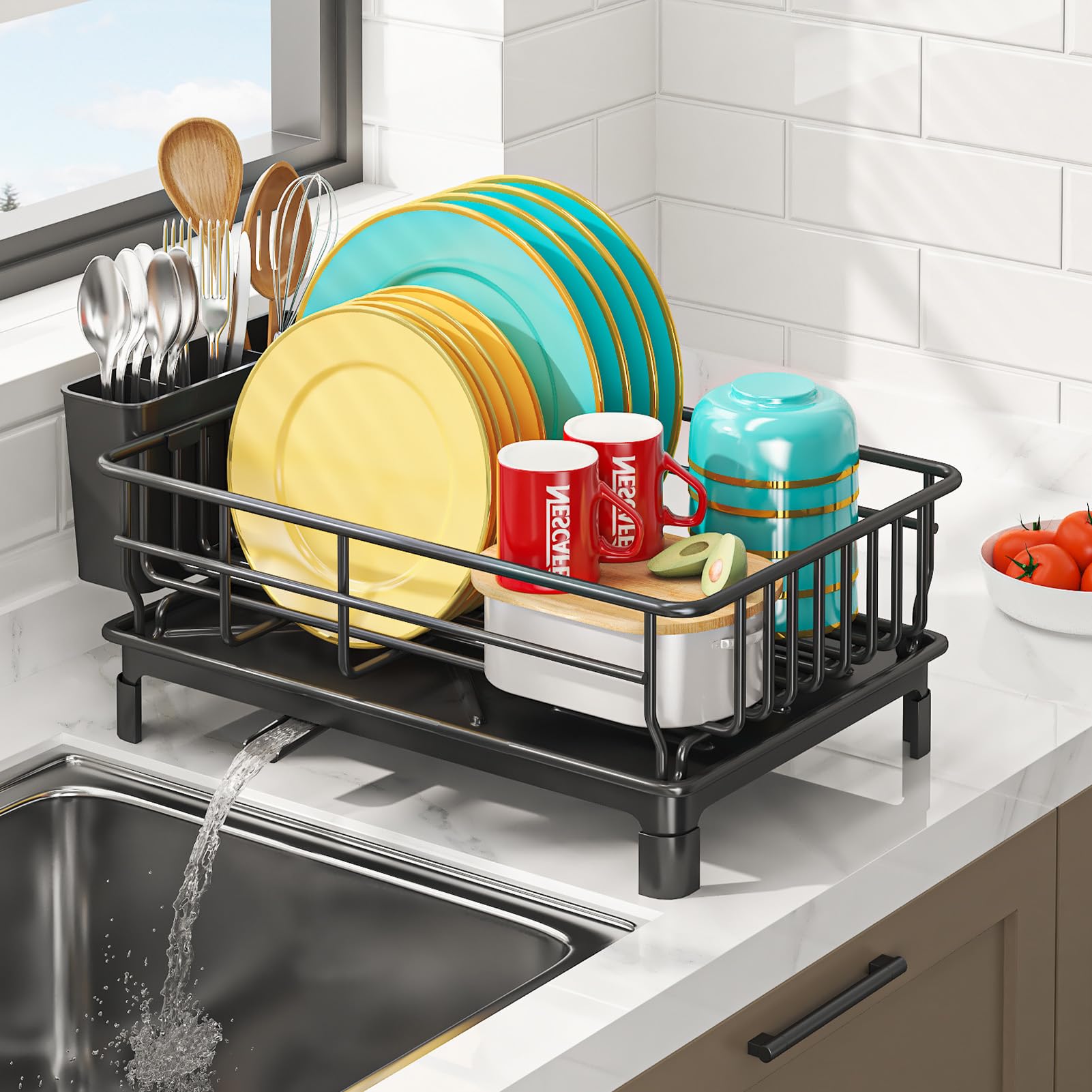 Famhap Small Dish Drying Rack, Dish Rack with Drainboard Dish Drainers ...
