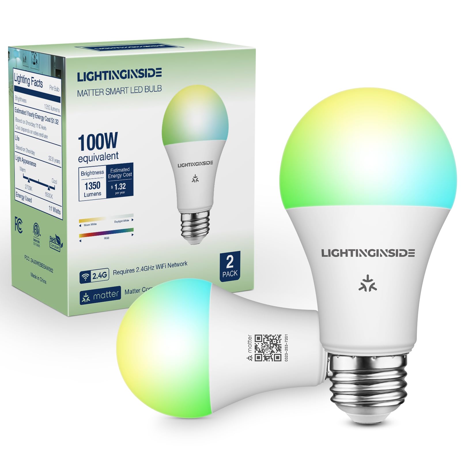 Lightinginside Matter Smart Light Bulbs 100W Equivalent 1350LM ...